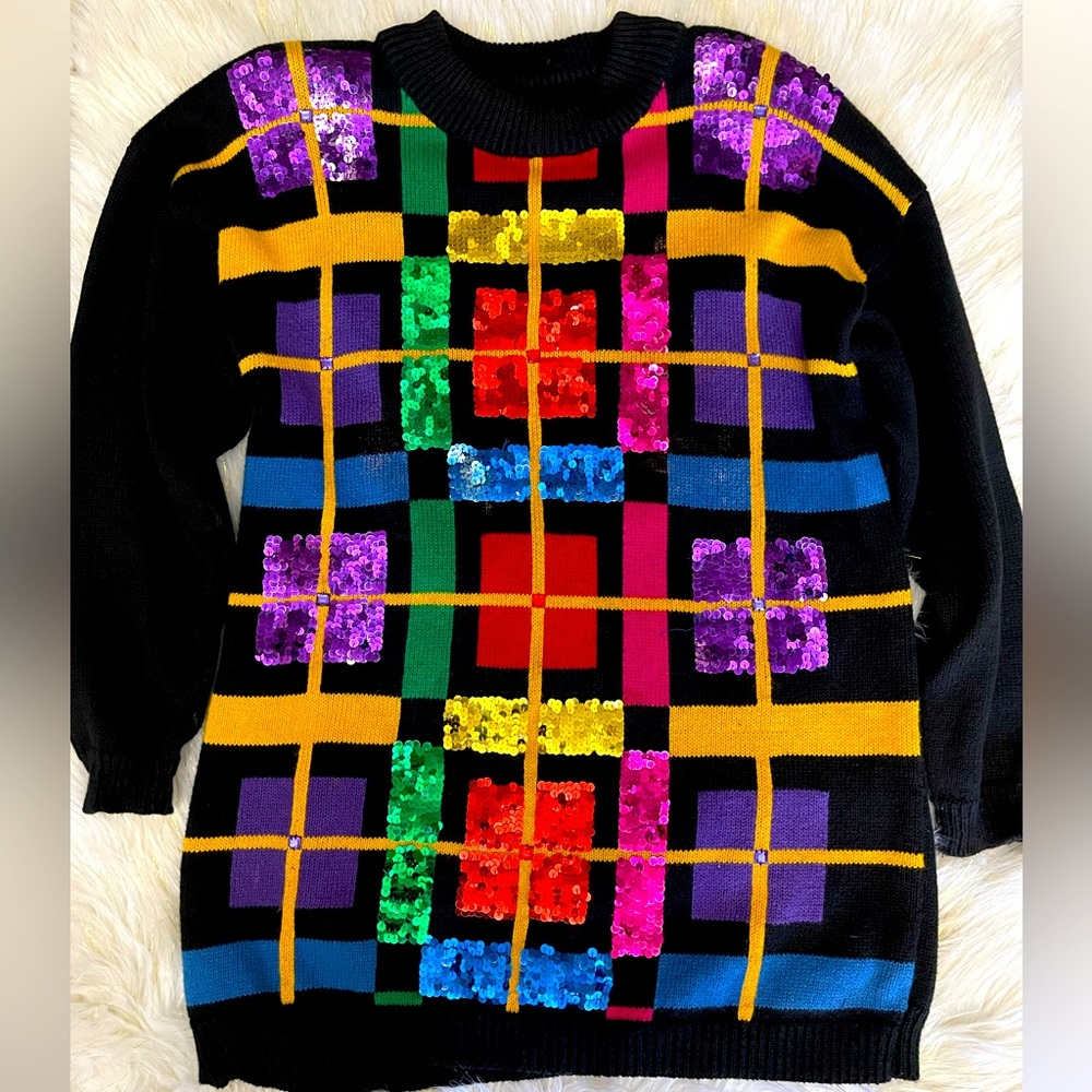 Vintage 1992 Ib Diffusion Multi-Color Sequin Sweater - Gem